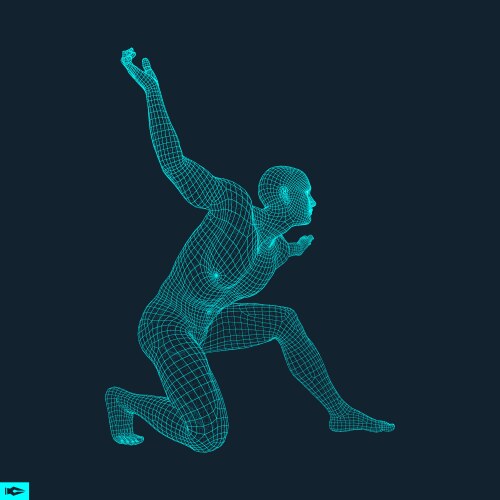 3d wire frame human bodyjumping flying figure Vector Image