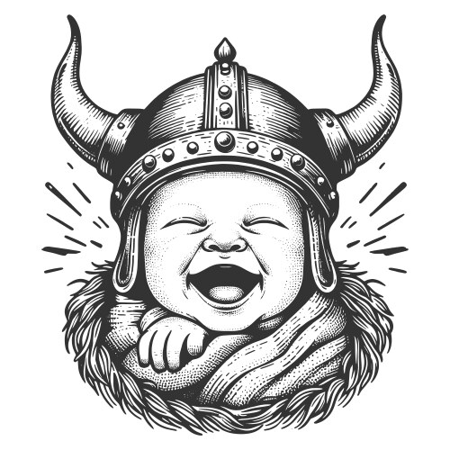 Laughing baby dressed as viking Royalty Free Vector Image