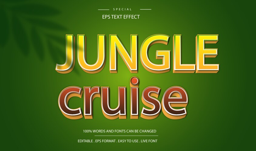 Editable 3d jungle cruise text effect Royalty Free Vector
