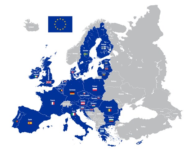 European country maps combination with flags Vector Image