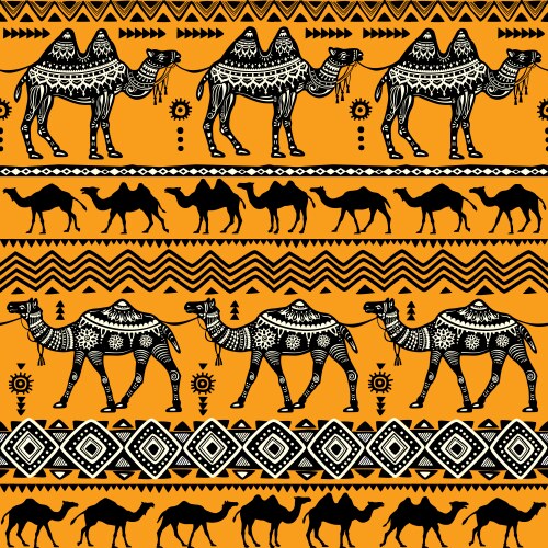 Camel caravan seamless pattern with ethnic motifs Vector Image