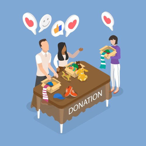 3d isometric flat of charity Royalty Free Vector Image