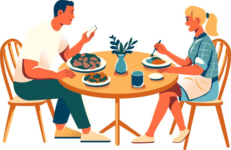 Cartoon character couple dining in restaurant Vector Image