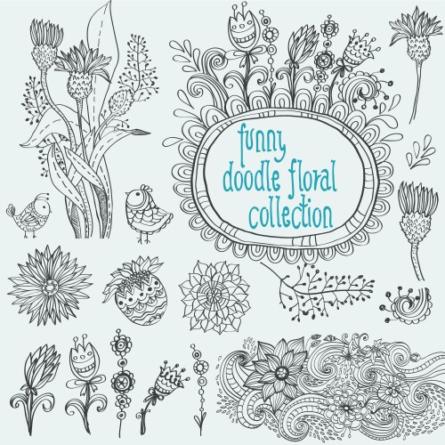 Floral circle doodle frames circular laurel Vector Image