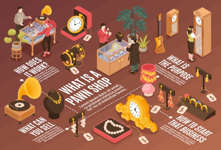 Pawn shop isometric infographics Royalty Free Vector Image