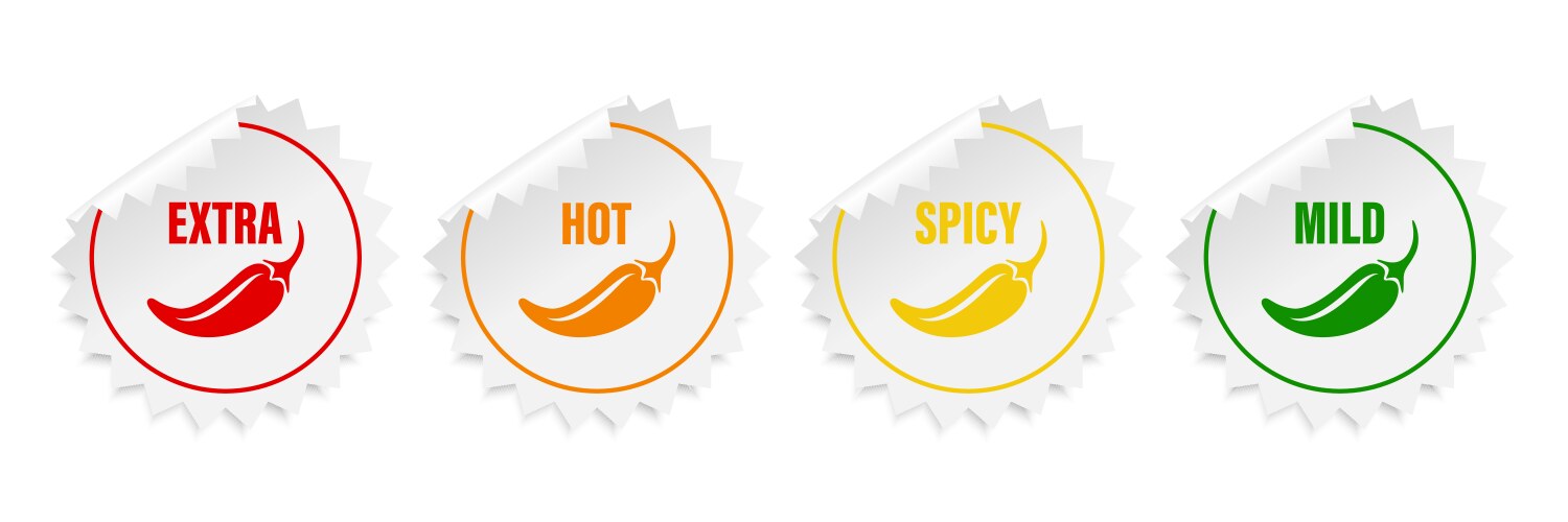 Realistic round stickers with spicy chili Vector Image