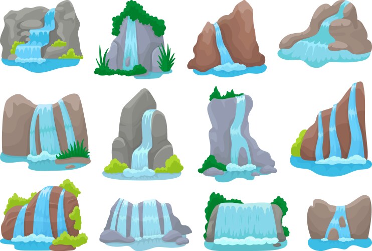 Cartoon waterfall water cascade park location Vector Image