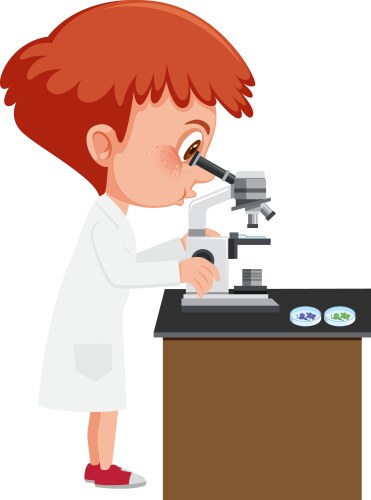 Cute boy looking through a microscope Royalty Free Vector