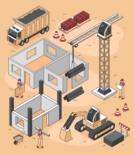 Isometric building construction background Vector Image