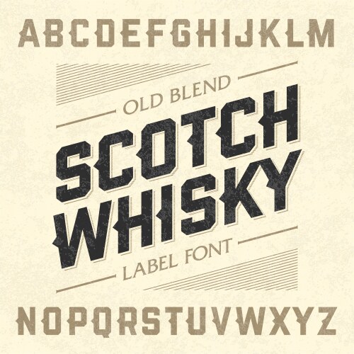 Scotch whisky style label font with sample design Vector Image
