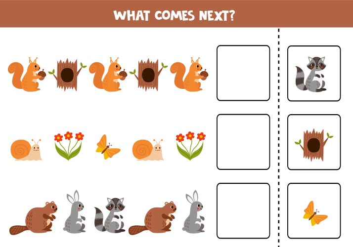 What comes next sequence game for children set Vector Image