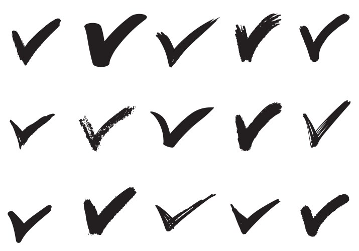Set hand drawn check v signs isolated Royalty Free Vector