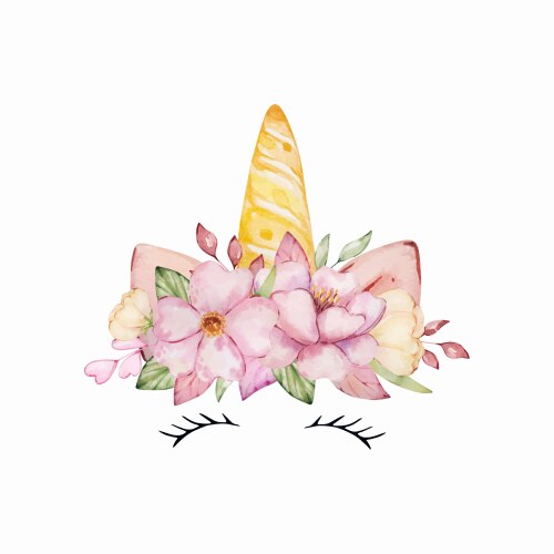 Unicorn face with closed eyes and flowers Vector Image
