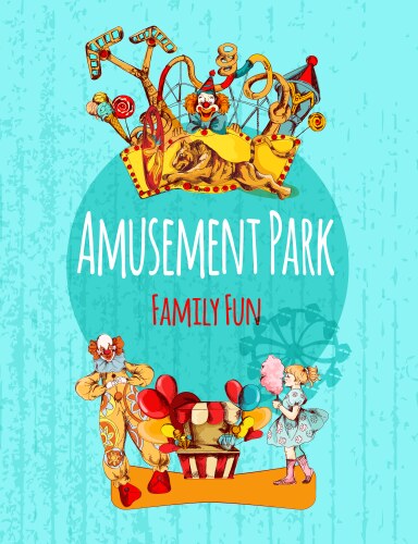 Happy family in amusement park poster template Vector Image
