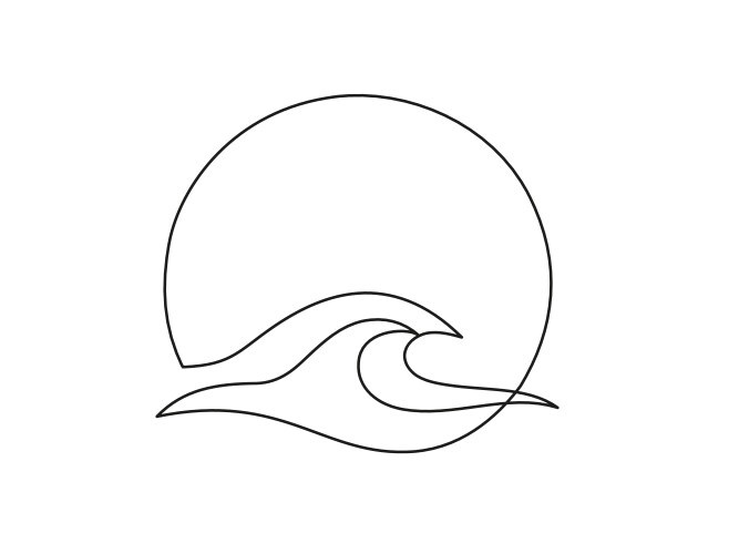 One continuous line drawing of sea wave with palm Vector Image