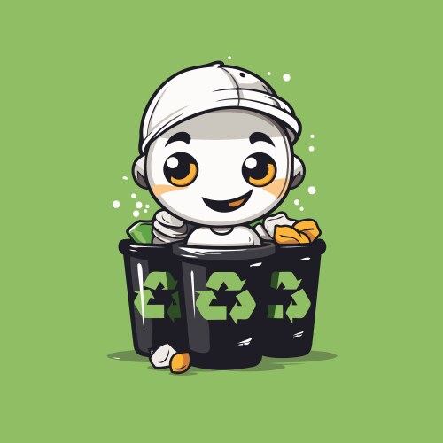 Cute cartoon recycling bin character Royalty Free Vector