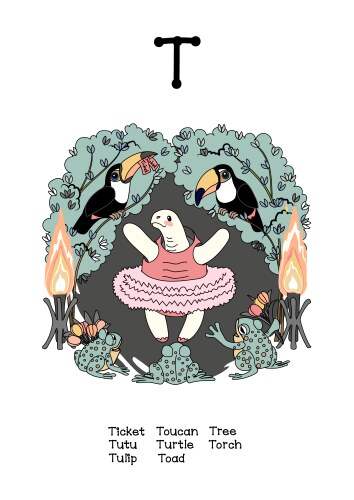 Scandi english alphabet amusing animals Royalty Free Vector