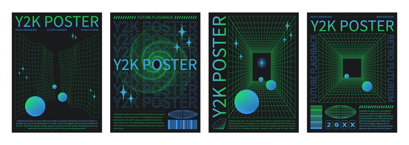 Y2k style poster design template set Royalty Free Vector
