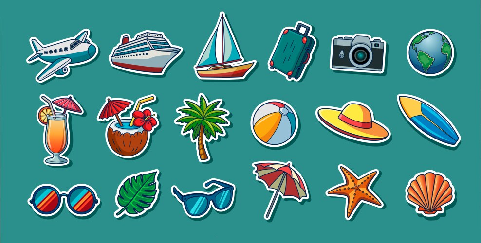 Travel stickers set tourism Royalty Free Vector Image