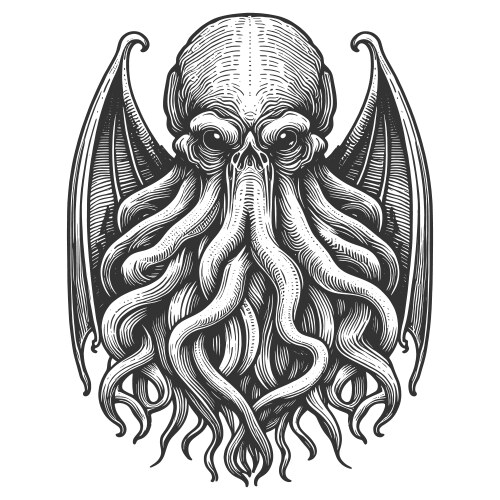 Cthulhu myth creature sketch engraving Royalty Free Vector