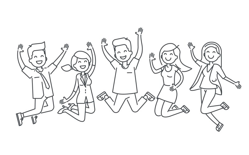 Happy Students Group - Continuous Line Art Vector Image