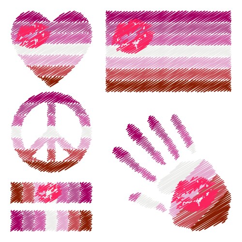 Lipstick lesbian pride design elements Royalty Free Vector