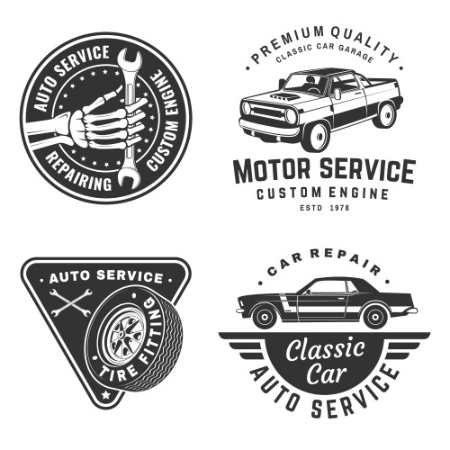 Set of auto service logo emblems badges Royalty Free Vector