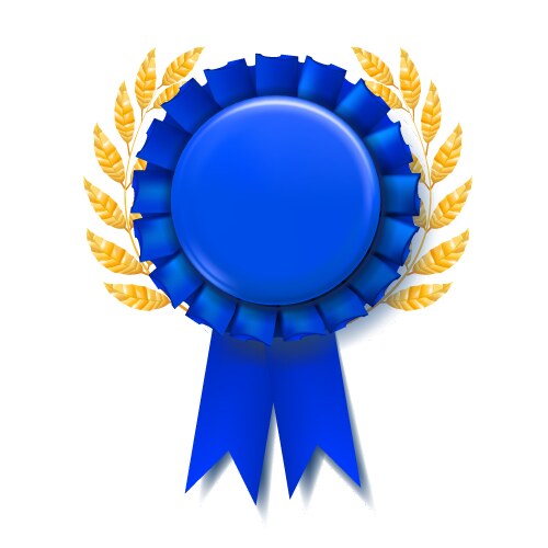 Round badge with blue ribbon isolated on white Vector Image
