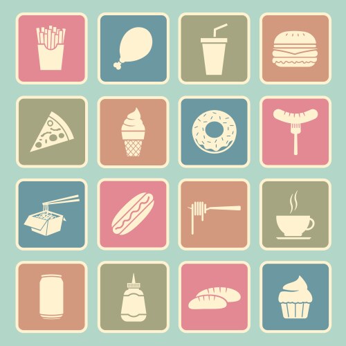 Fast food sticker icon set Royalty Free Vector Image