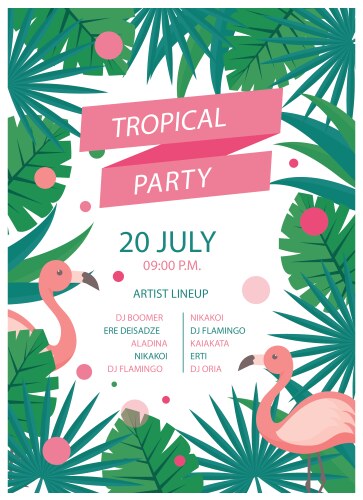 Tropical party poster template with leaves Vector Image