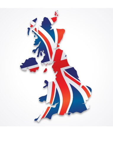 Cute happy united kingdom map and flag character Vector Image