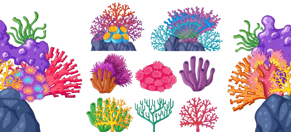 Coral Reef Icons Set Royalty Free Vector Image