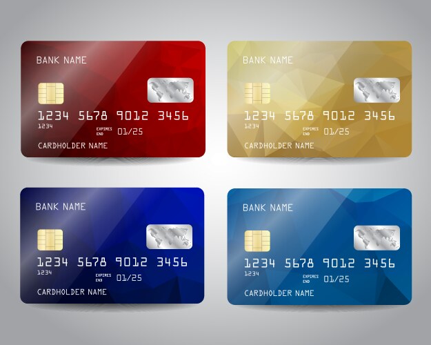 Realistic credit card template set bank Royalty Free Vector