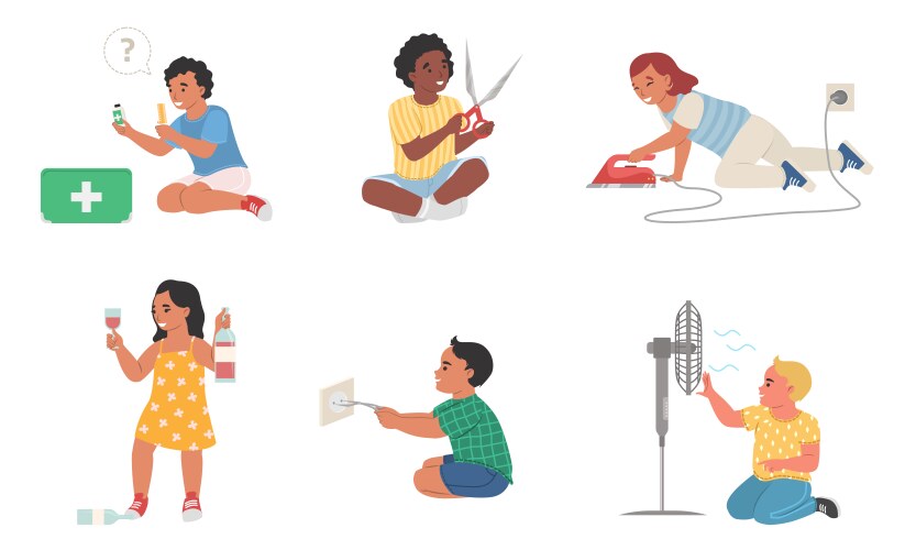 Little kids in dangerous situations playing Vector Image
