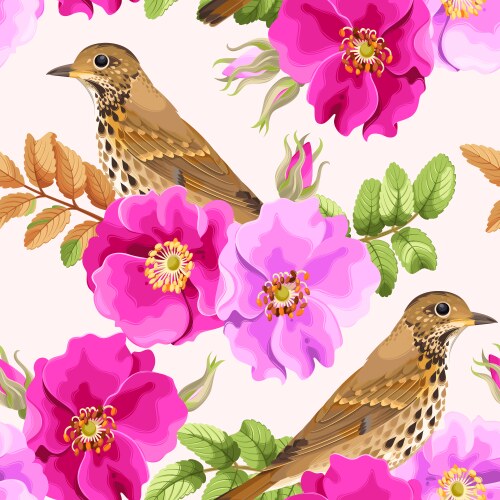 English roses and birds seamless Royalty Free Vector Image