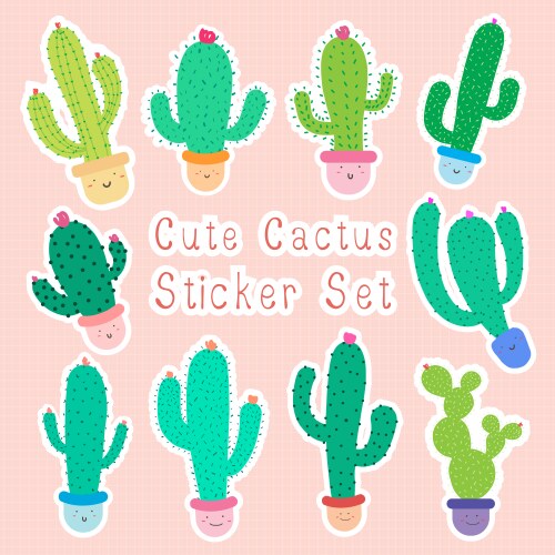 Cute cactus emoticons Royalty Free Vector Image