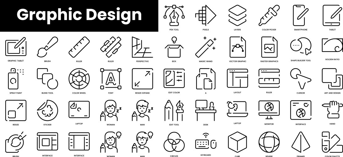 Set of outline arts icons minimalist thin linear Vector Image