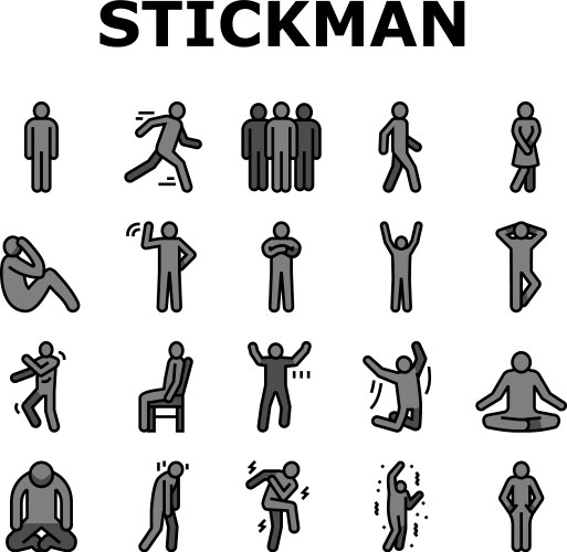 Stickman man people silhouette icons set Vector Image