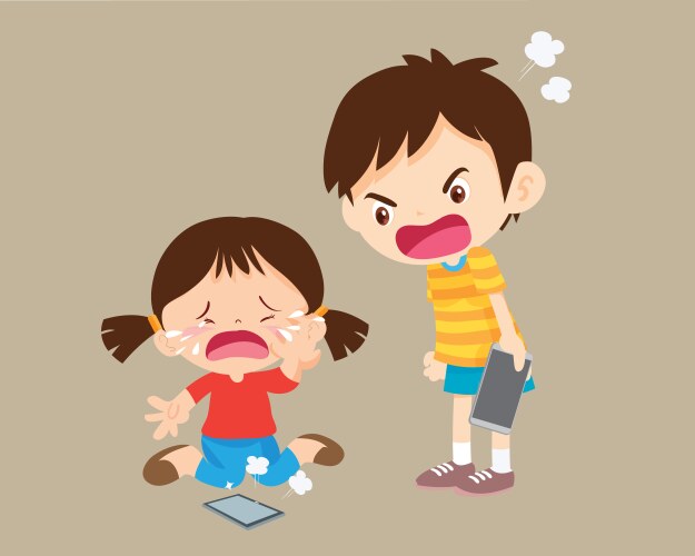 Angry kid addicted mobile phone Royalty Free Vector Image