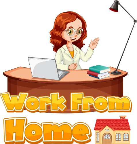 Font design for work from home with boy working Vector Image