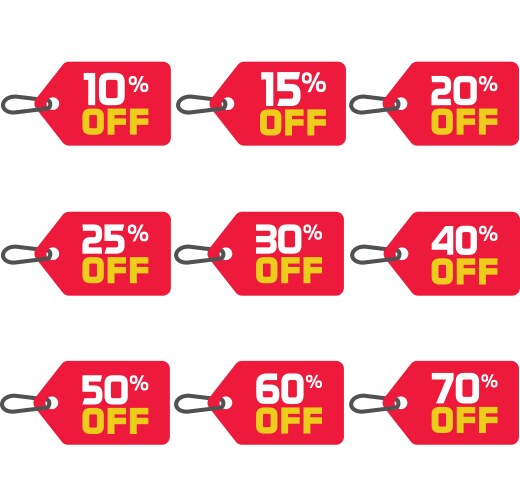 Discount price off tags set sale labels Royalty Free Vector