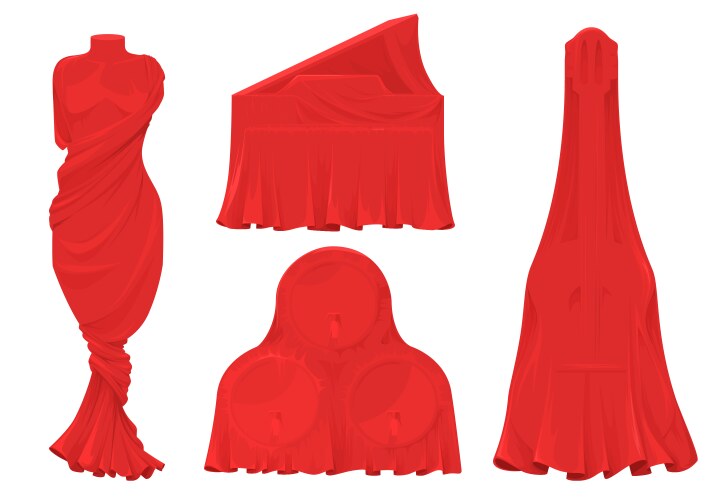 Red fabric covers on objects with drapery set 3d Vector Image
