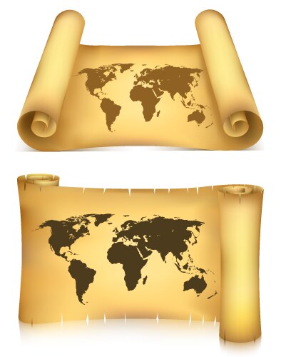 Vintage scroll with world map Royalty Free Vector Image