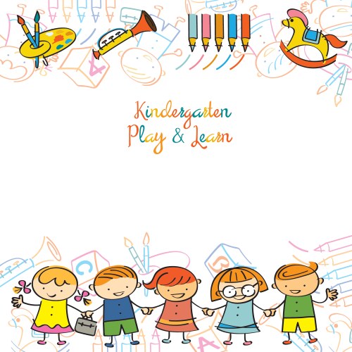 Kindergarten preschool kids border and frame Vector Image