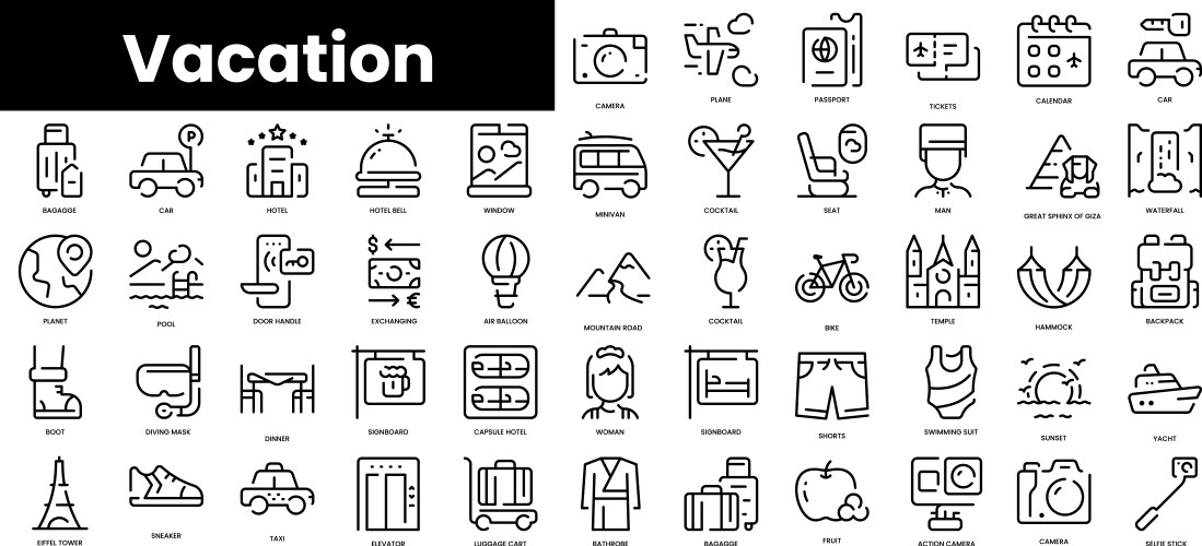 Set of outline beach icons minimalist thin linear Vector Image