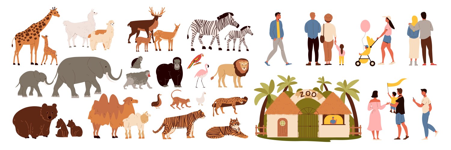Zoo icon set flat style design Royalty Free Vector Image