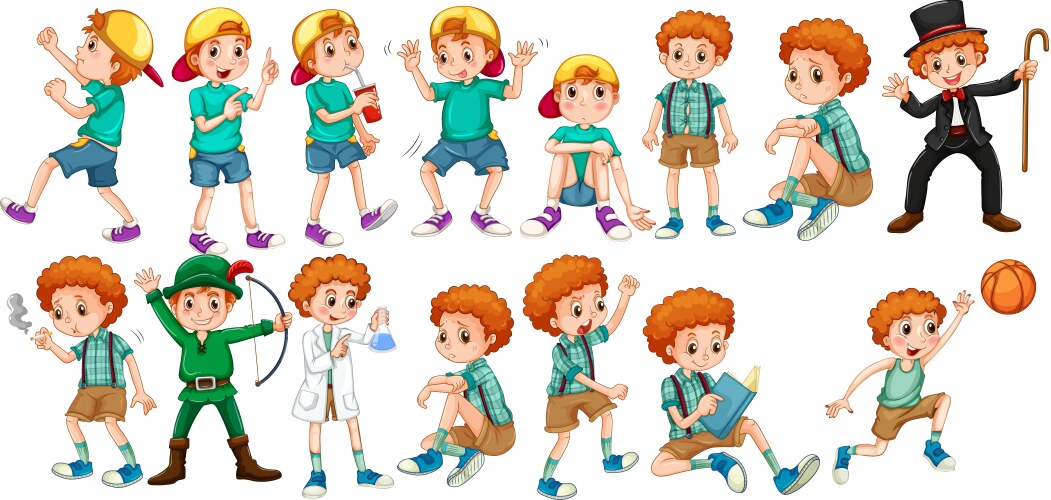 Boy in different poses and actions teen characters