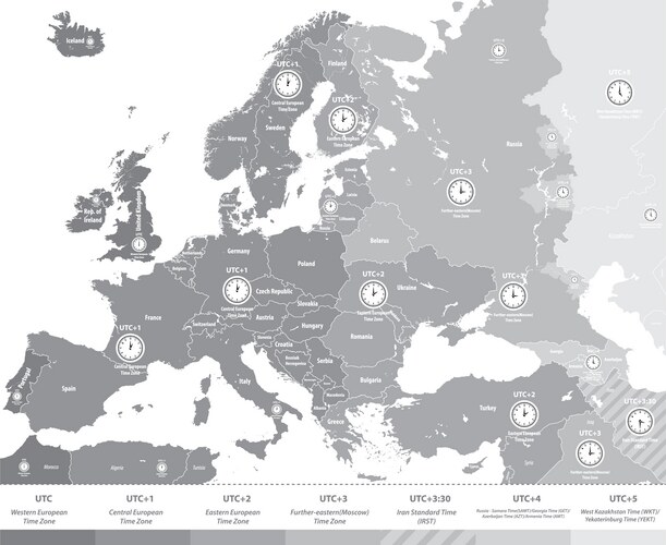 Europe time zones map Royalty Free Vector Image