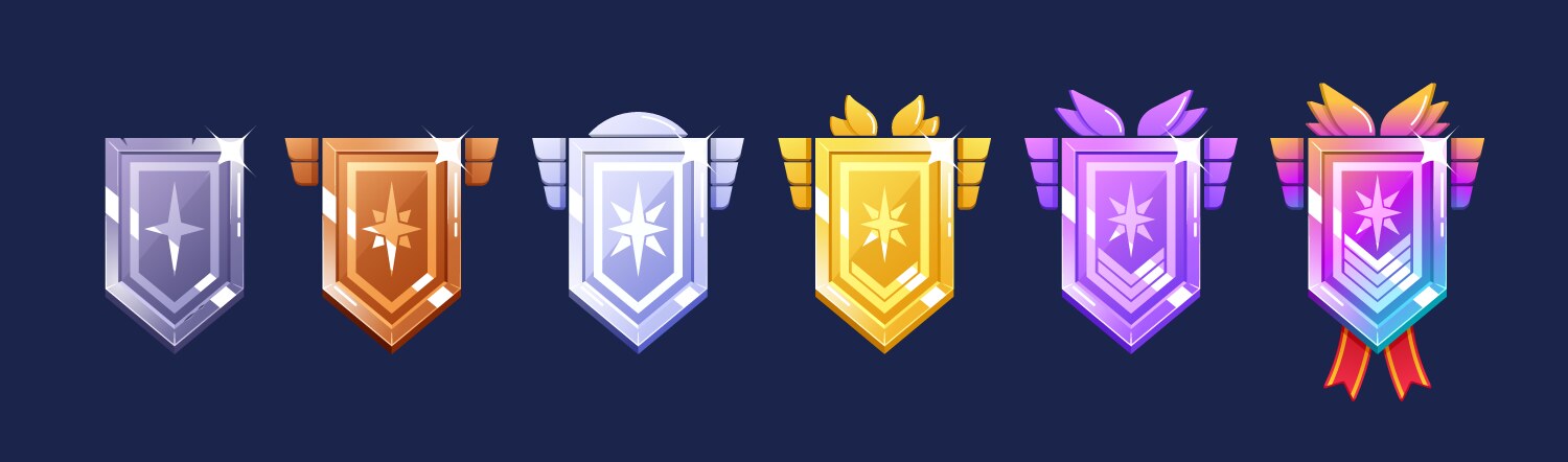 Gold ranking achievement badges for game Vector Image