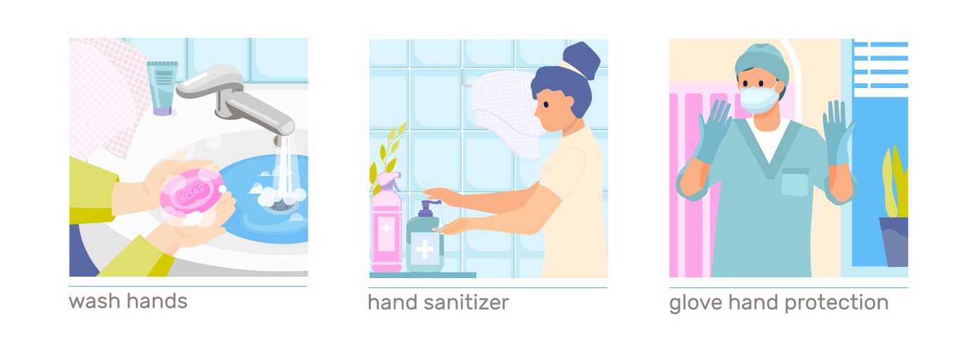 Large set hand washing personal hygiene Royalty Free Vector